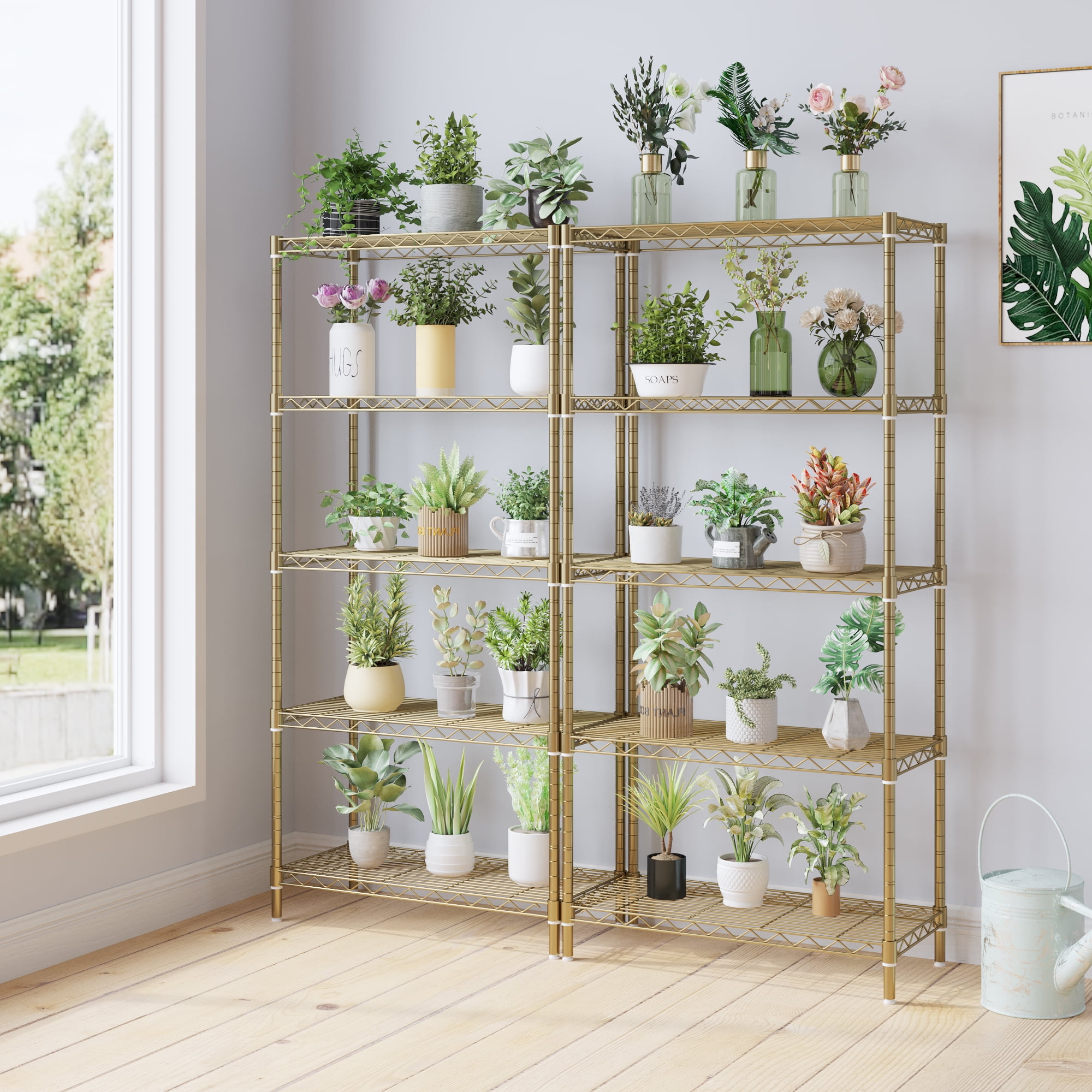 5-Layer Display Stand – High Gloss Gold Iron Shelf with Adjustable Feet ...