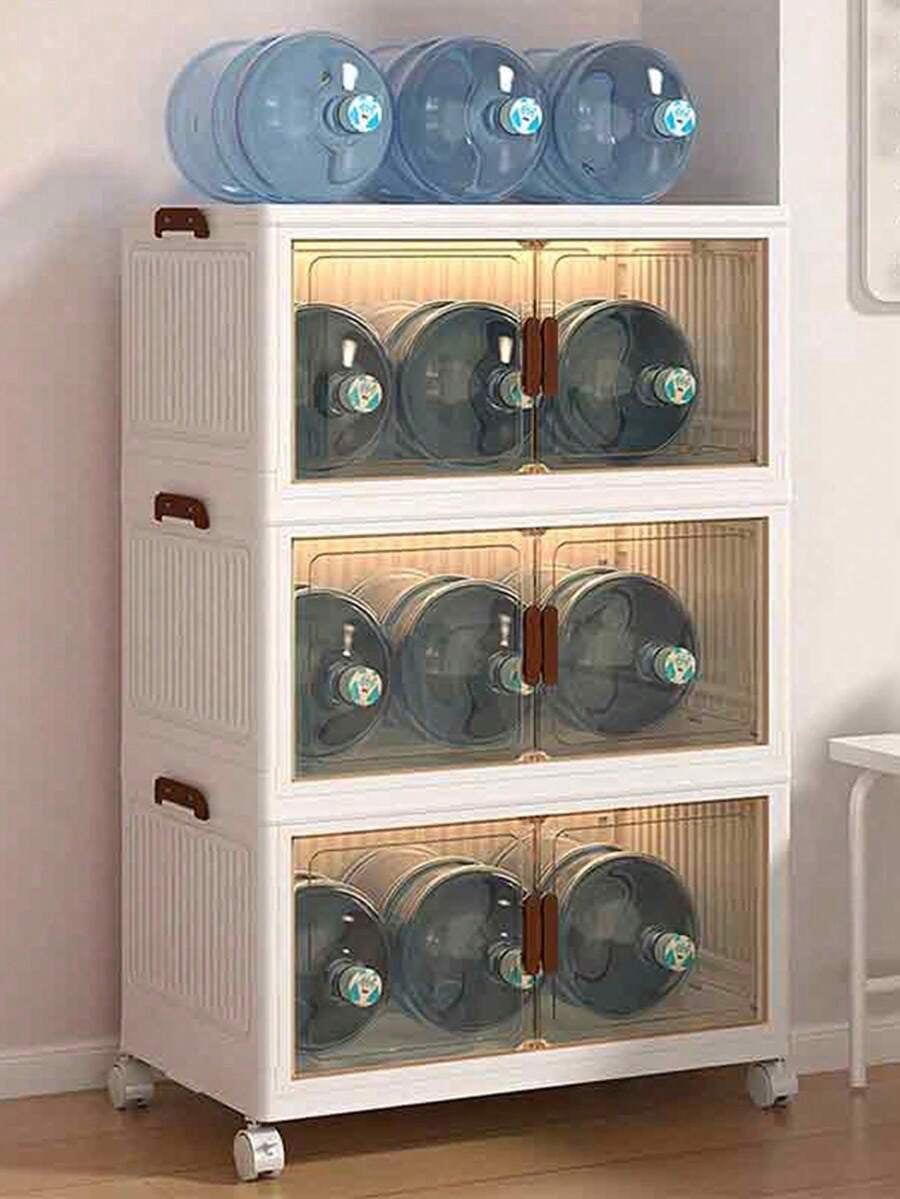 5-Layer Foldable and Stackable Plastic Storage Organizer with Covers ...