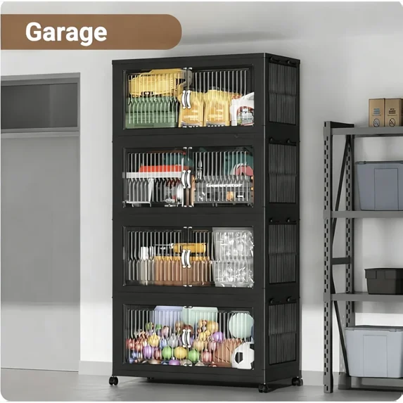5-Layer Foldable Stackable Storage Organizer Unit with Doors, Wheels ...