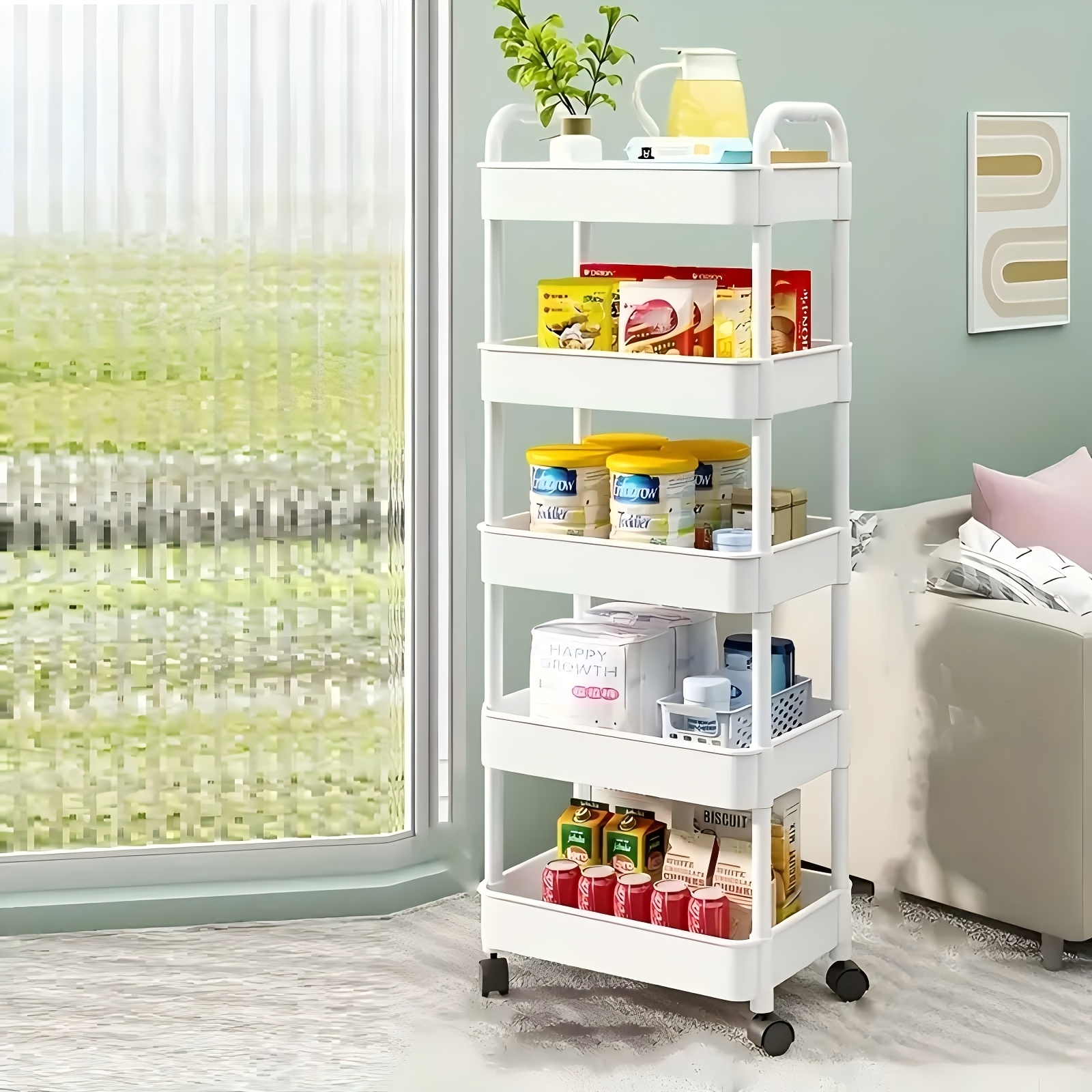 5-Layer Handcart Storage Rack | 3/4/5-Tier Rolling Utility Cart With ...