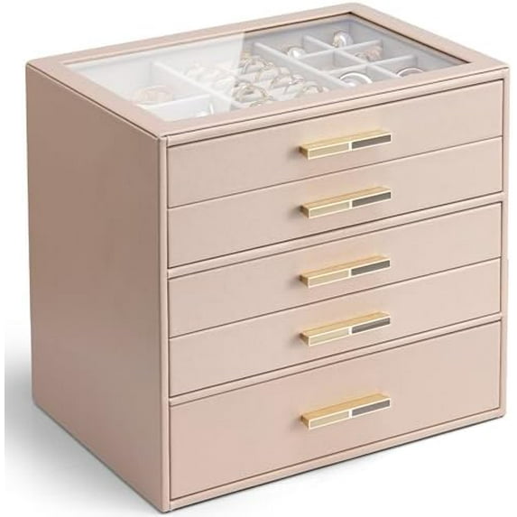 5 Layer Jewelry Box for Women, Glass Lid Jewelry Organizer with 5 ...
