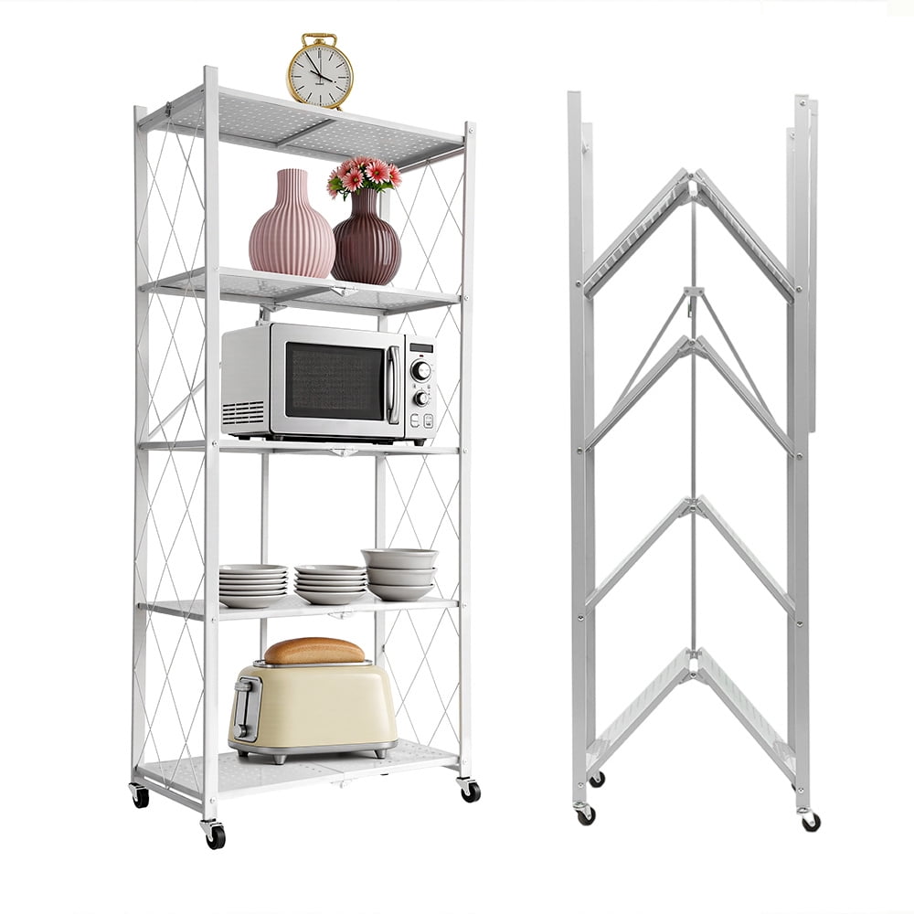 5-Layer Movable Vertical Storage Rack - Portable Metal Folding Design ...