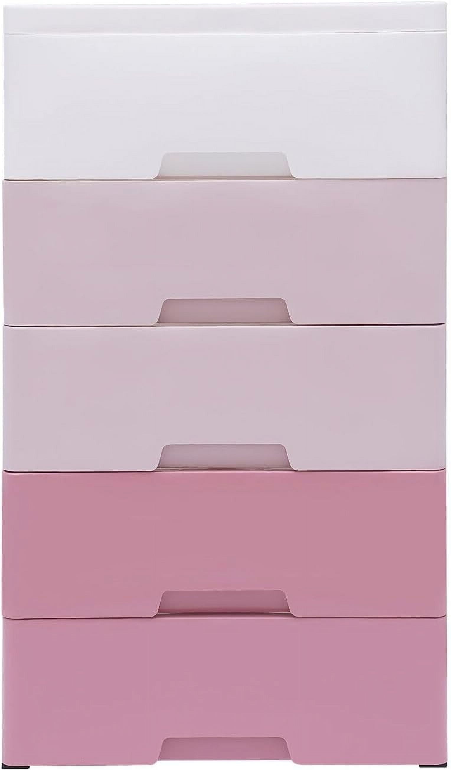 5-Layer Pink Plastic Drawers Dresser, Clothes Storage Drawers ...