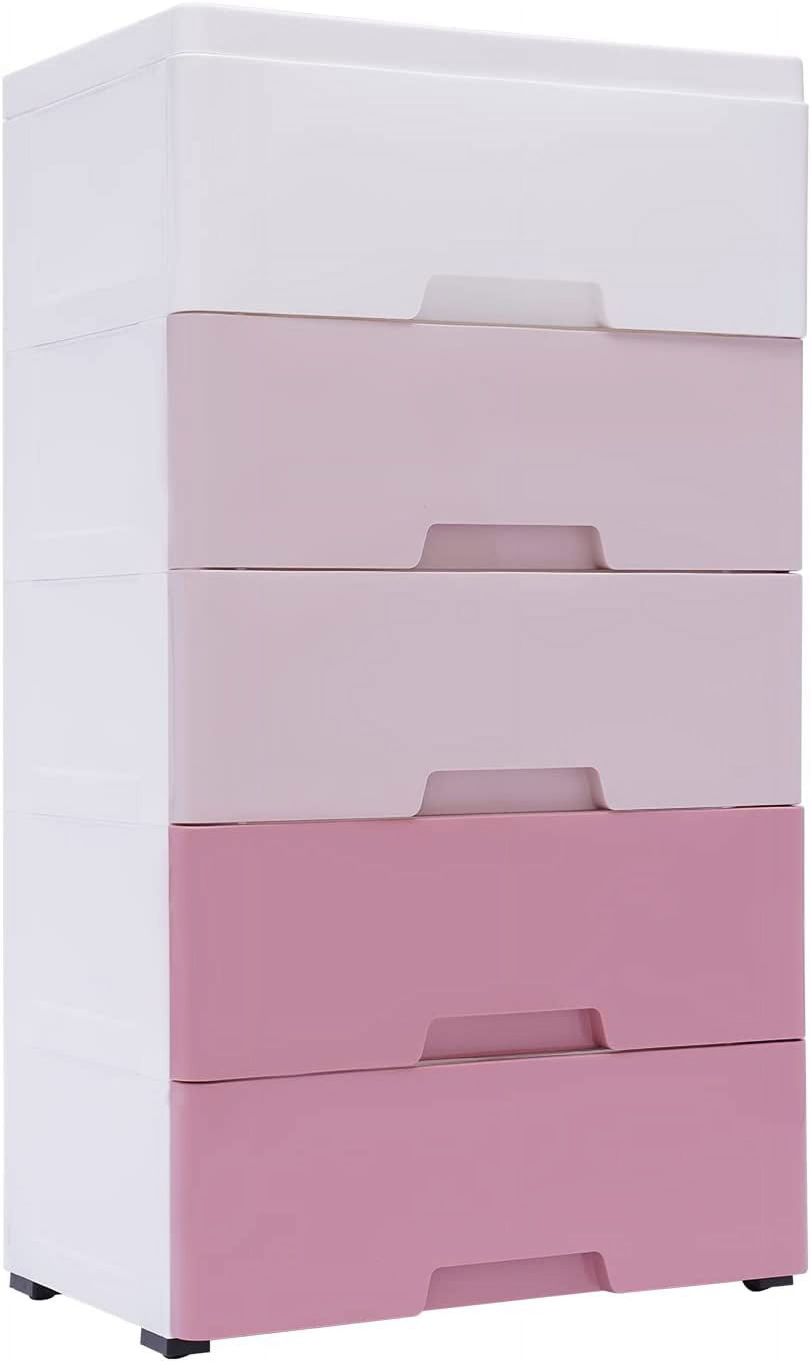 5-Layer Pink Plastic Drawers, Stackable Vertical Clothes Storage ...