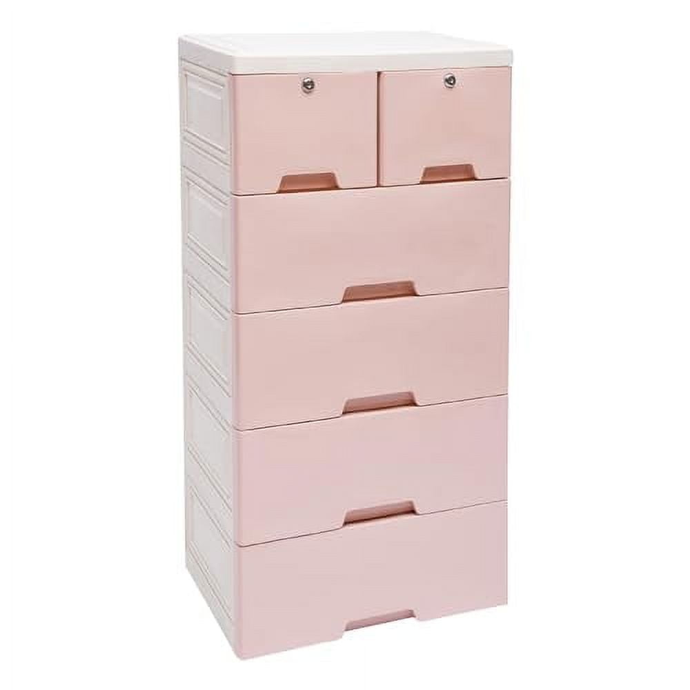 5 Layer Plastic Drawers Dresser, Pink Storage Cabinet with 6 Drawers ...