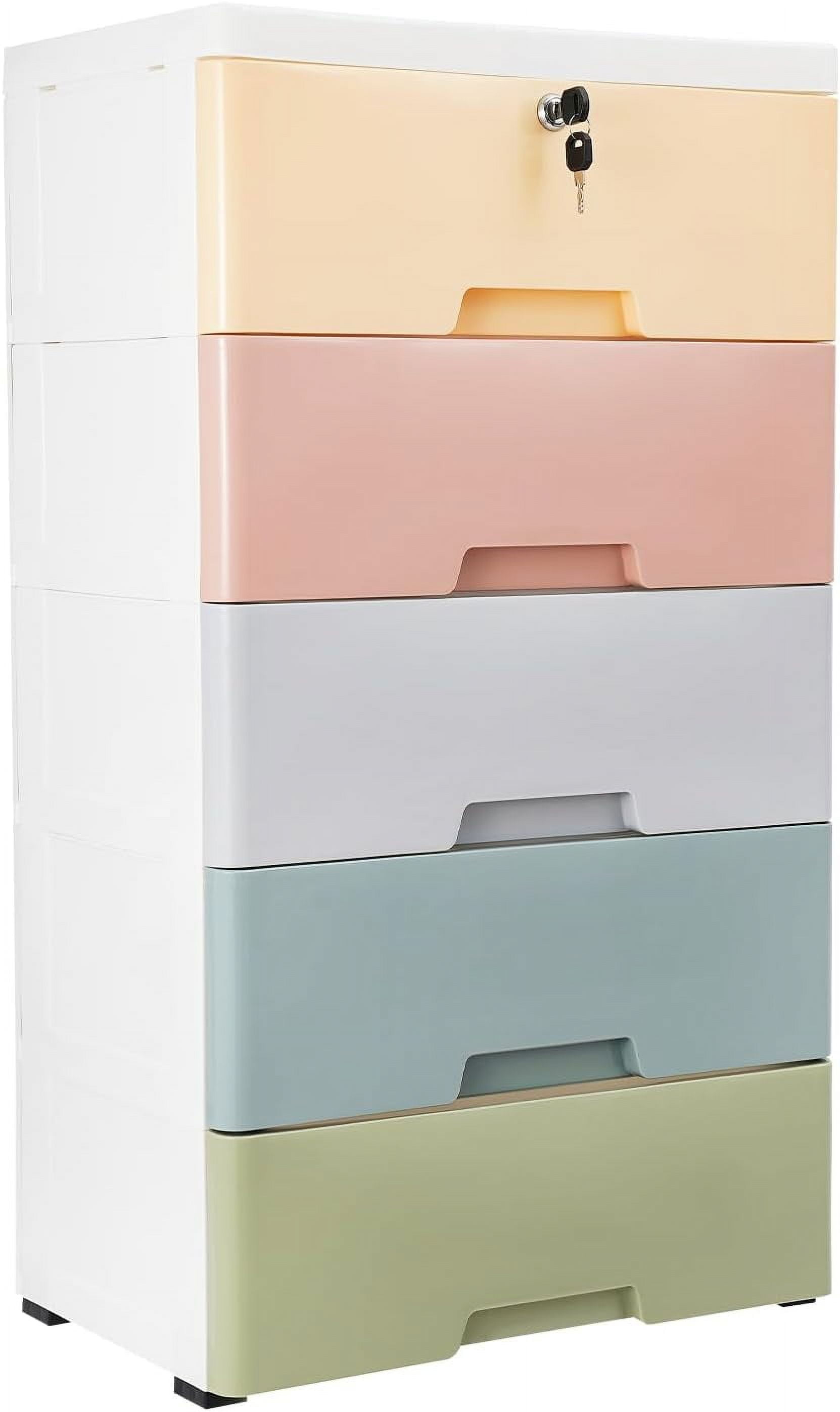 5 Layer Plastic Drawers Dresser, Storage Cabinet with 5 Drawers Closet ...