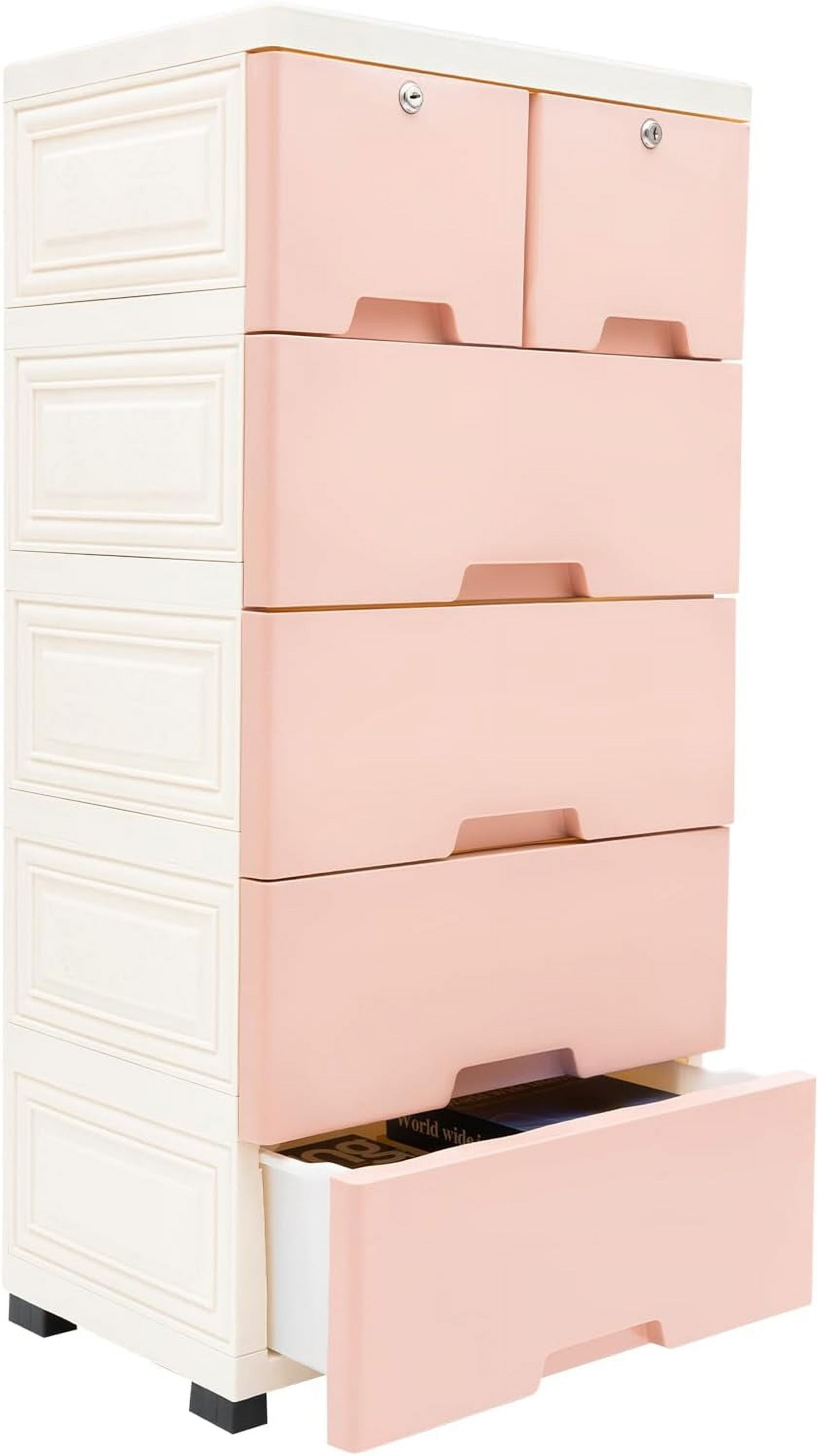 5 Layer Plastic Storage Drawers with 6 Drawers Pink Closet Drawers ...