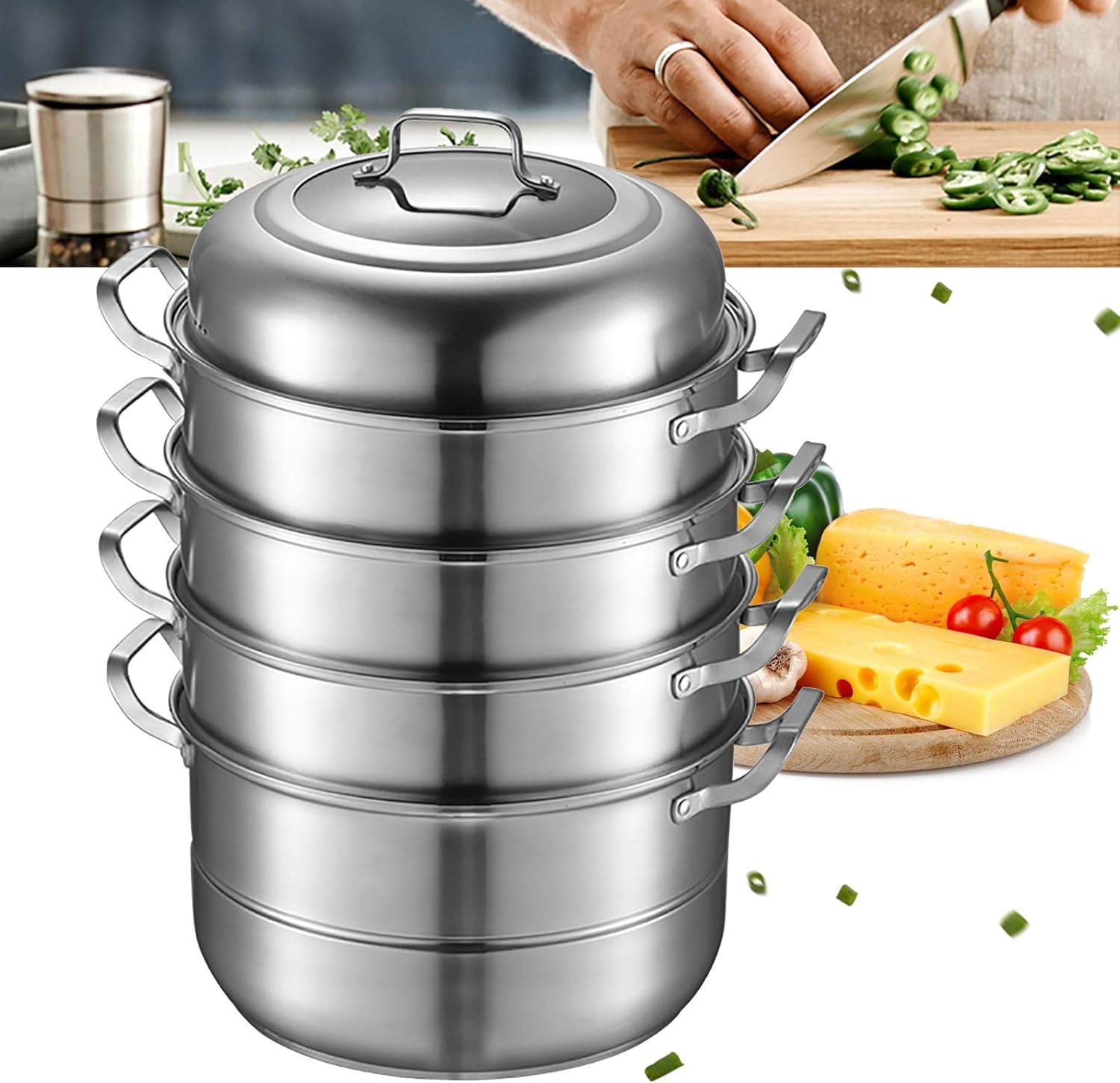 5 Layer Rice Noodle Roll Steamer w/Glass Lid 5 Levels Rice Noodle Roll ...