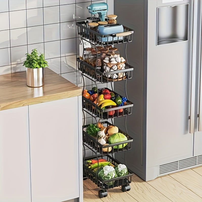 5-Layer Rolling Fruit & Vegetable Storage Cart, Kitchen Organizer ...