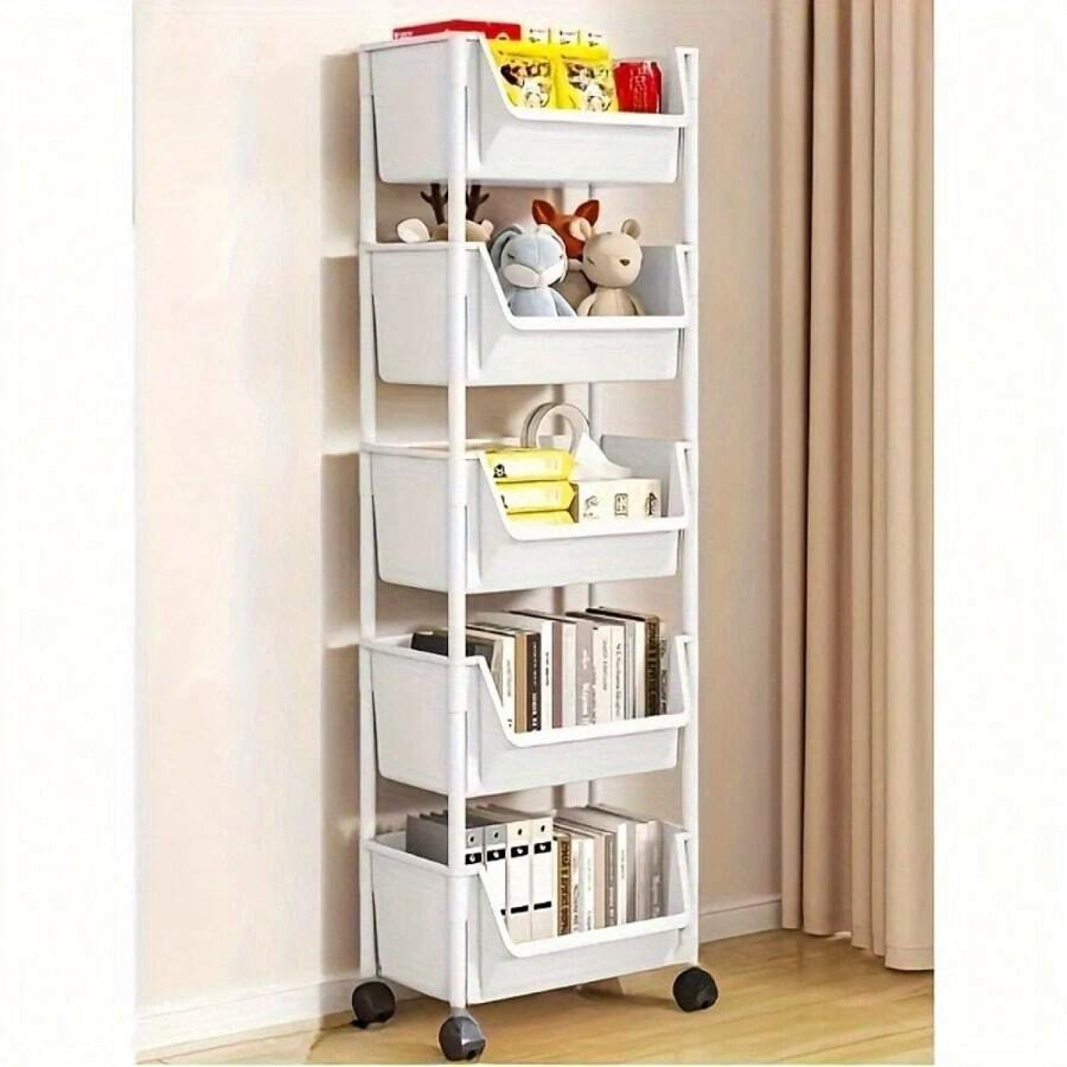 5-Layer Rolling Storage Cart, Mobile Storage Box With Wheels, Bedside ...