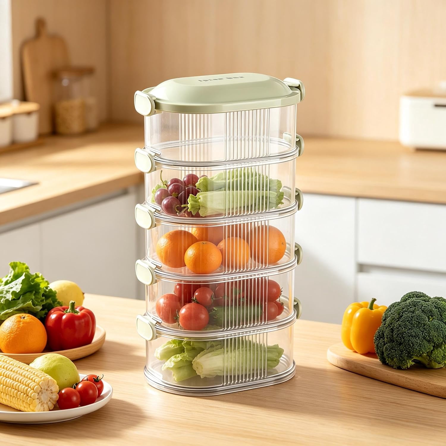 5-Layer Sealed Spice Organizer, Stackable Clear Container with Lock ...