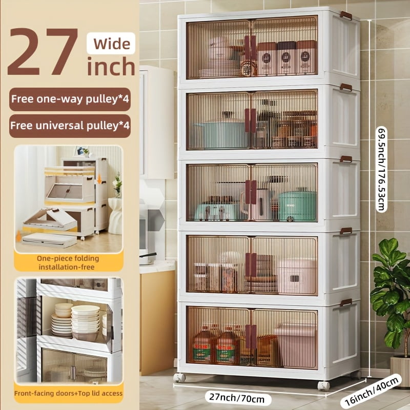 5-Layer Stackable Foldable Storage Bins with Lids & Doors, Collapsible Plastic Organizer for ...