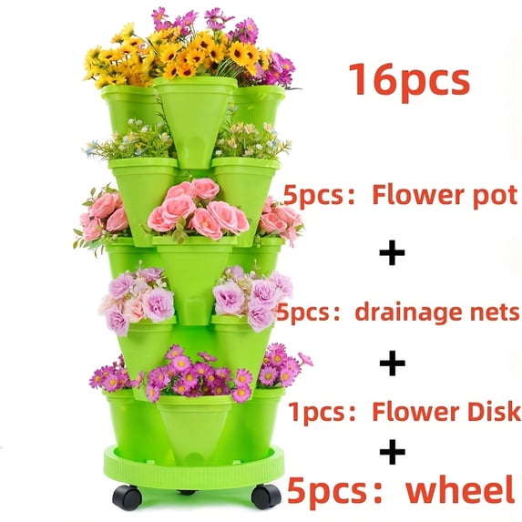 5-Layer Stackable Indoor/Outdoor Flower Pots with Wheels - Walmart.com