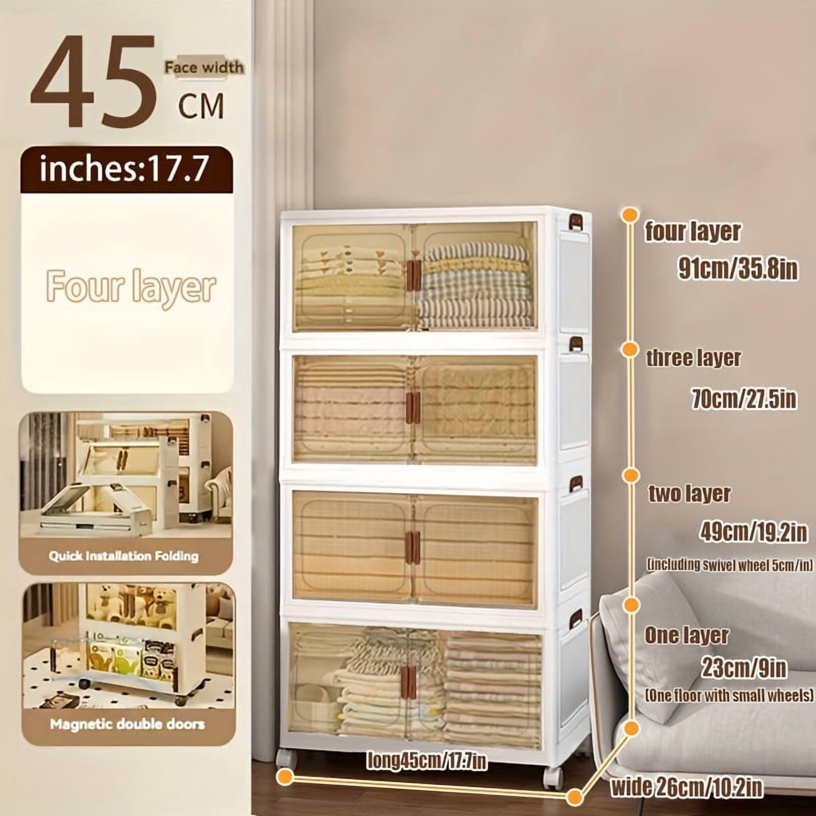 5-Layer Stackable Storage Boxes with Lids And Doors, Foldable Plastic ...