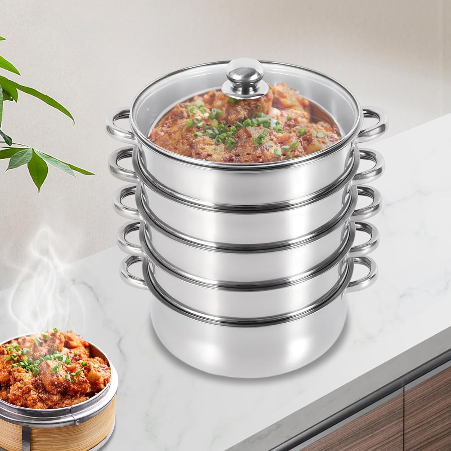 5-Layer Stainless Steel Steamer, 30CM Commercial Food-Grade Steamer ...
