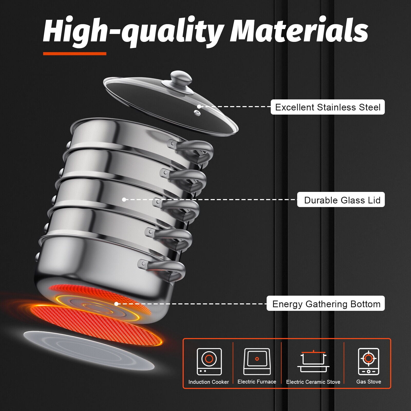 5-Layer Steam Cooker Large Steamer|Domestic Commercial Stainless Steel ...