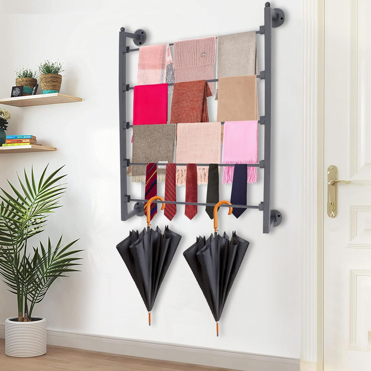 5-Layer Wall Mounted Display Rack, Tie Scarf Rack Belt Towel Hold ...