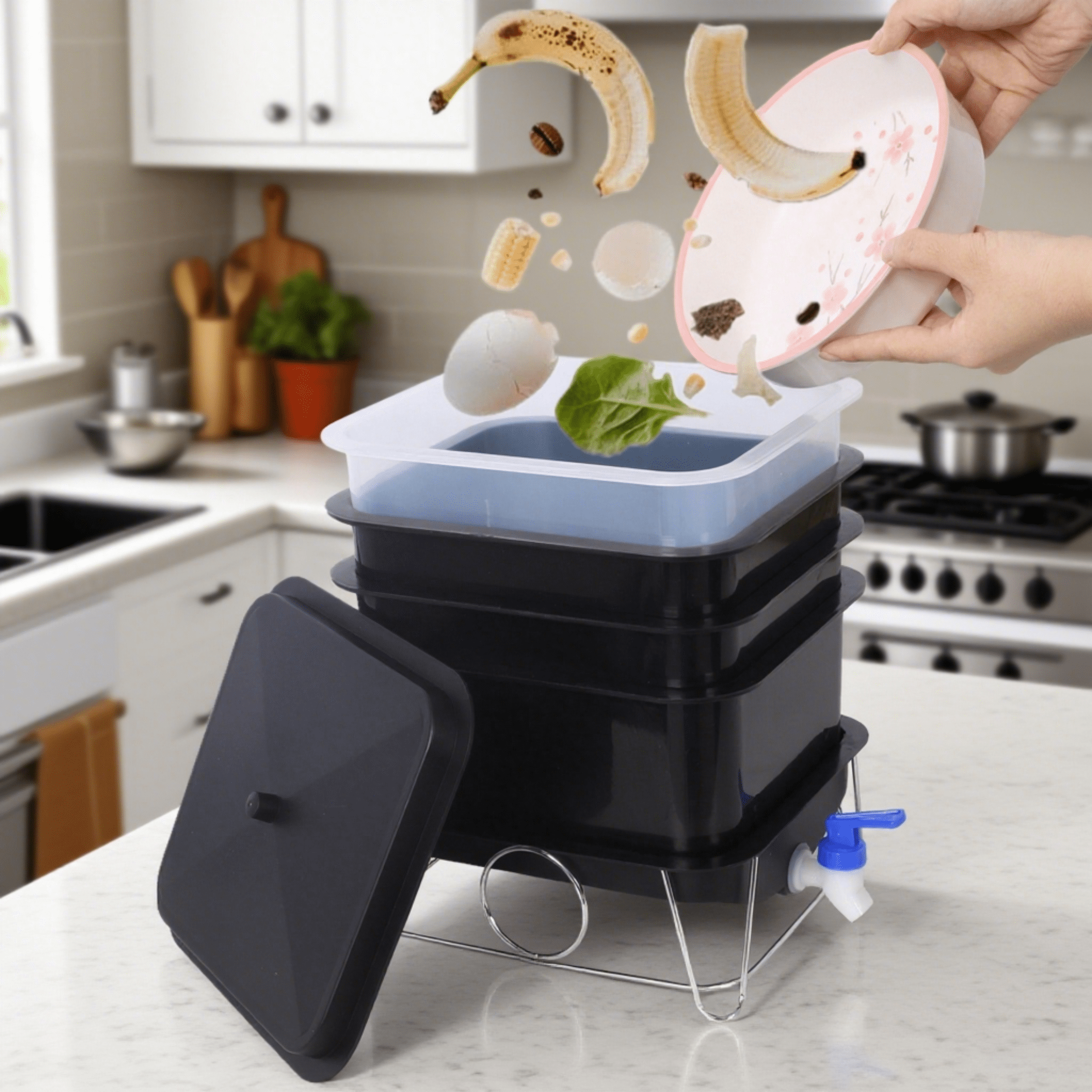 5-Layer Worm Compost Bin, 50L Worm Composter, Easy Setup Inclusive Worm ...