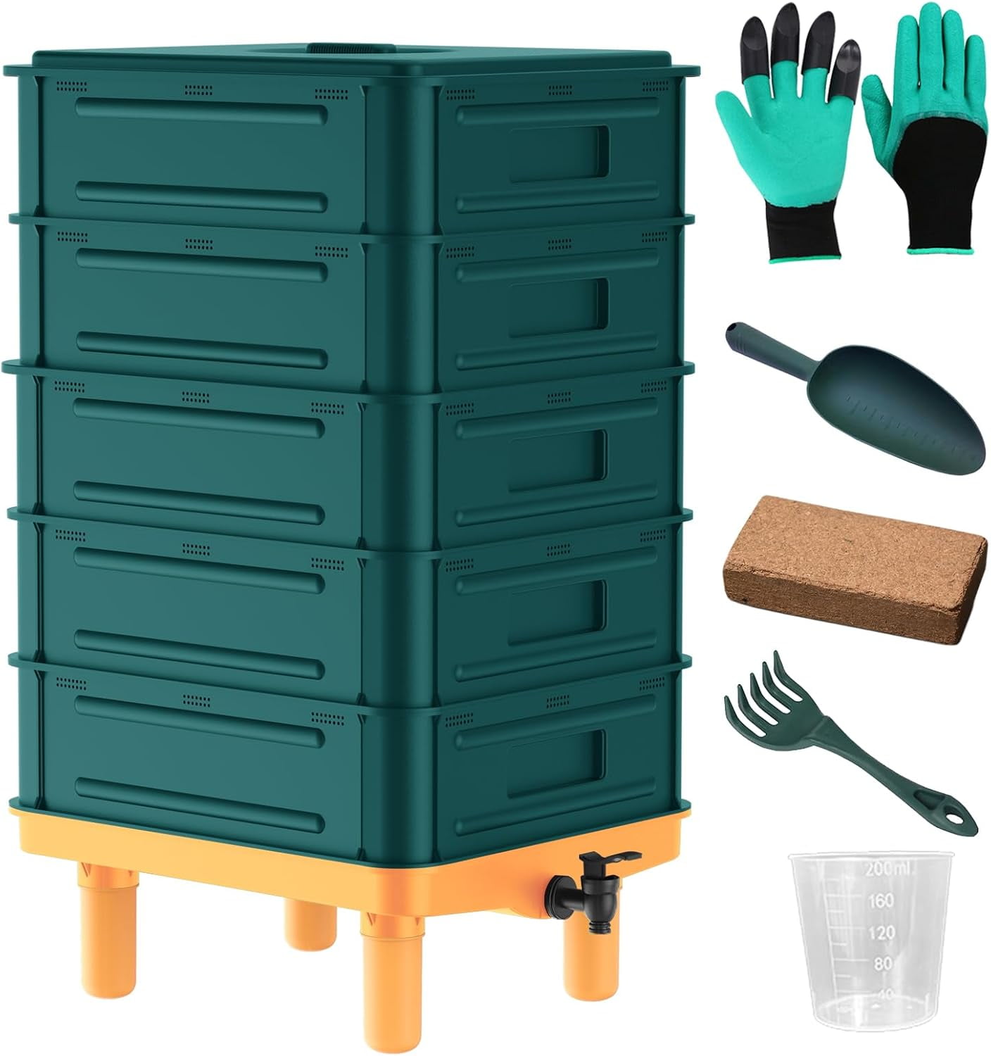 5-Layer Worm Compost Bin, 85L Worm Composter for Indoor & Outdoor, Worm ...