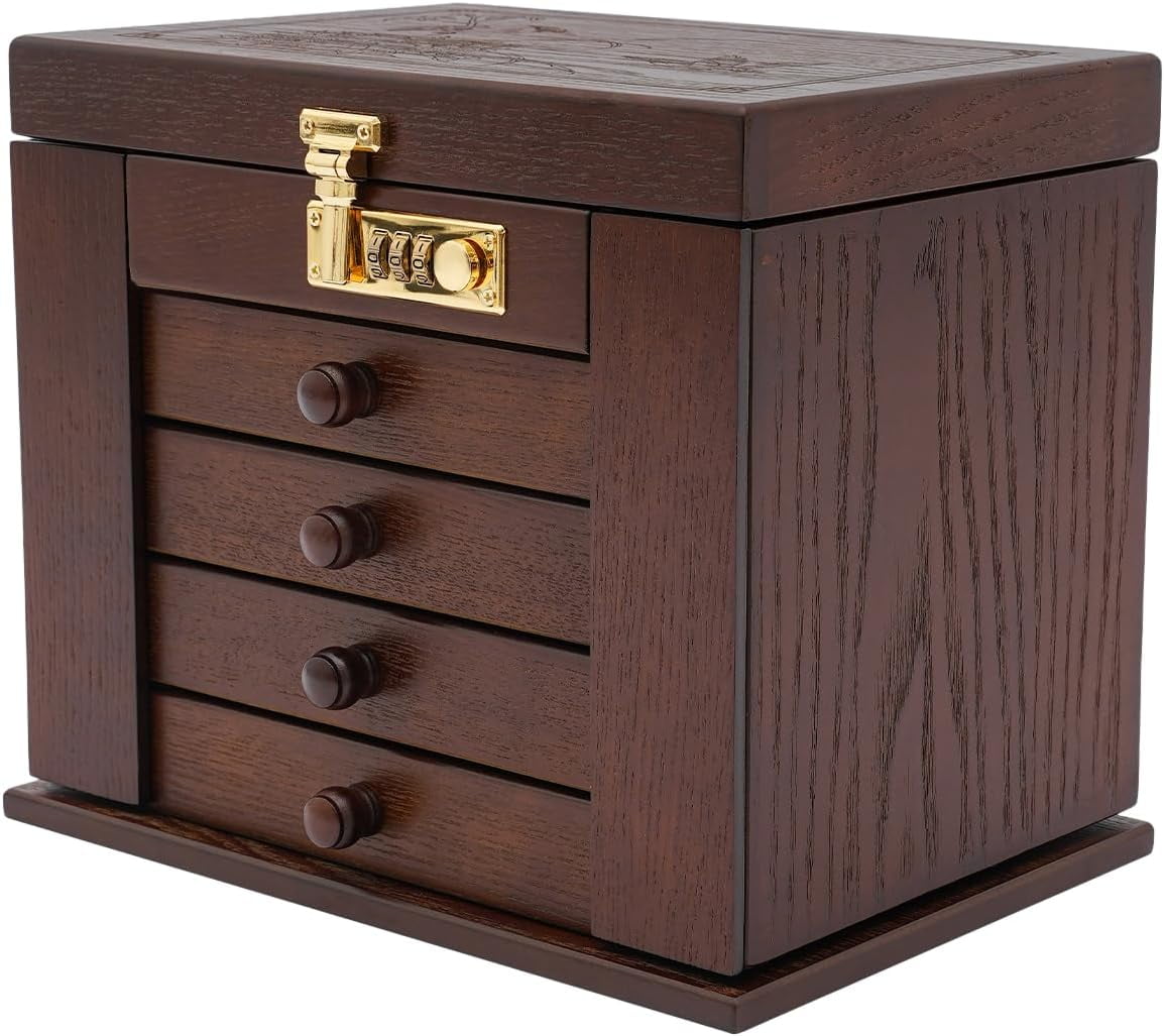 5 Layers 4 Drawers Wooden Jewel Box, Large Wooden Jewelry Box with ...