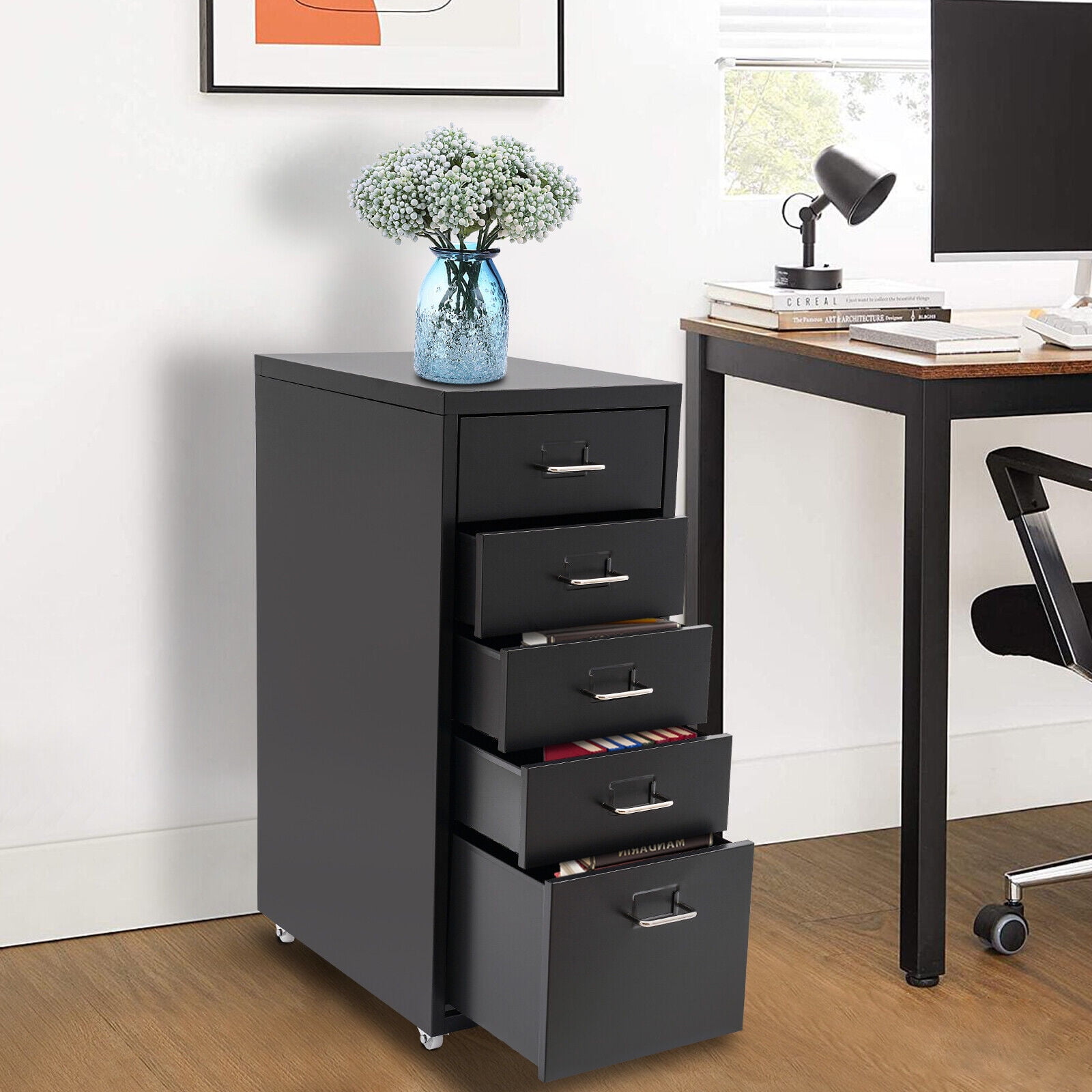 5-Layers Bedroom Office Storage Cabinet Modern Storage Cabinet Movable ...