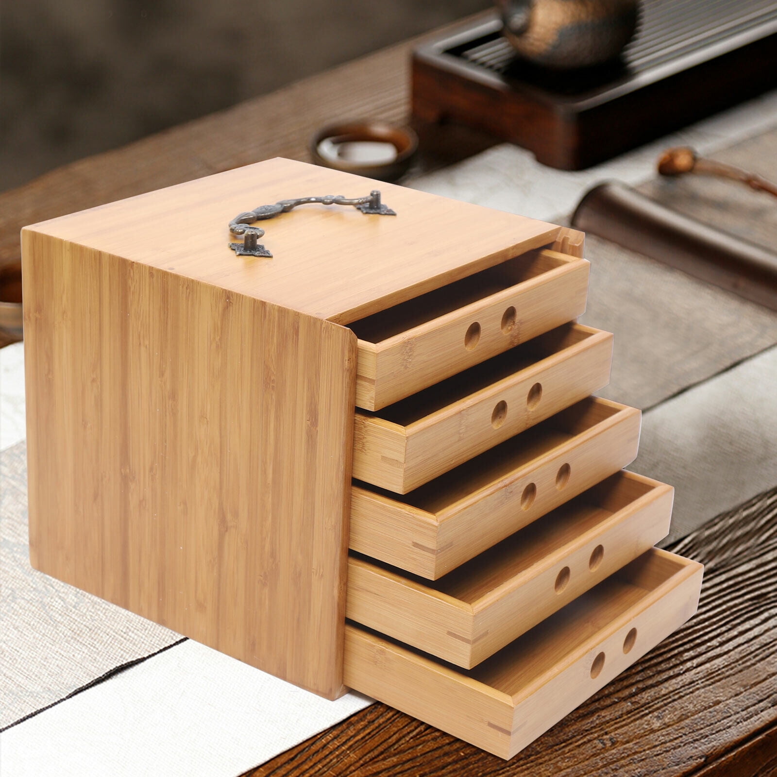 5 Layers Large Bamboo Box Tea Box For Pu'er Tea Cake Drawer For Puerh ...