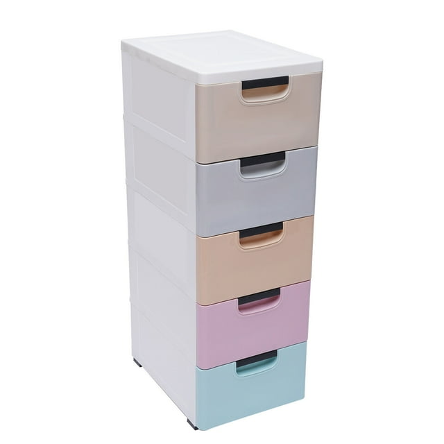 5 Layers Plastic Drawers Dresser with Curved Handle Bedroom Furniture ...