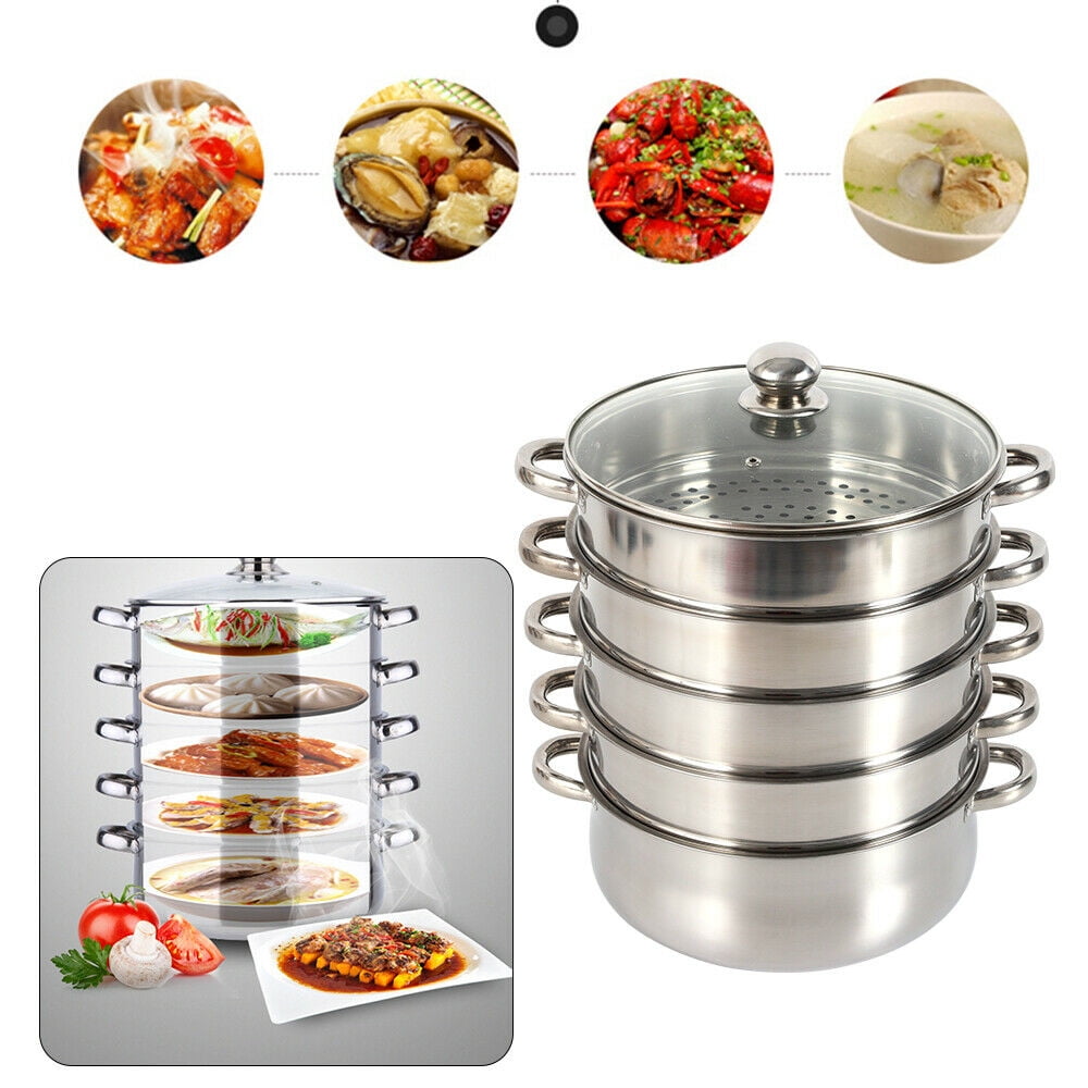 5 Layers Steam Cooker Stainless Steel Steamer Kitchen Cooking Pot 28cm ...
