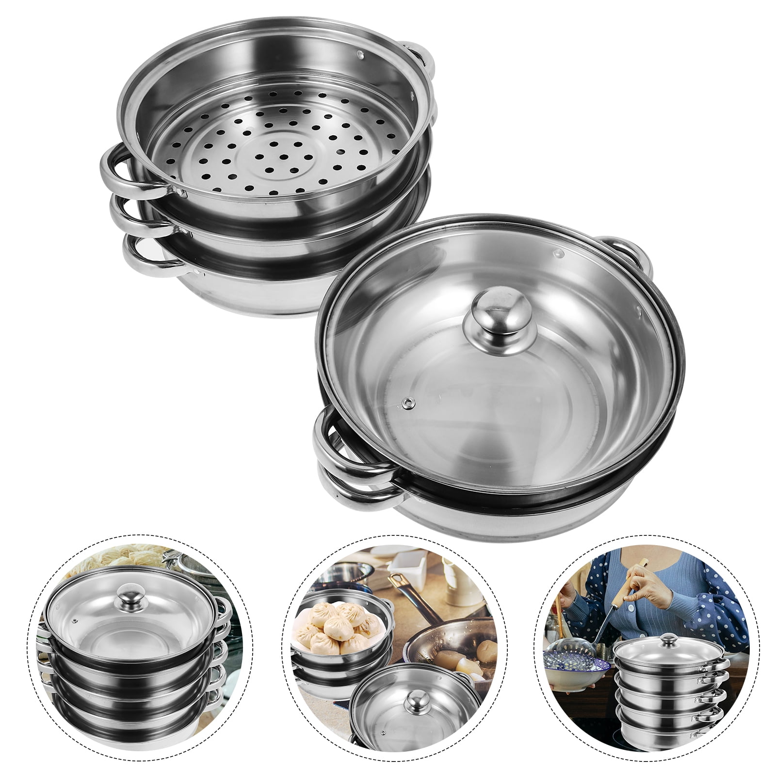 Healifty Multi Function Soup Steamer Stainless Steel Soup Pot Silver ...