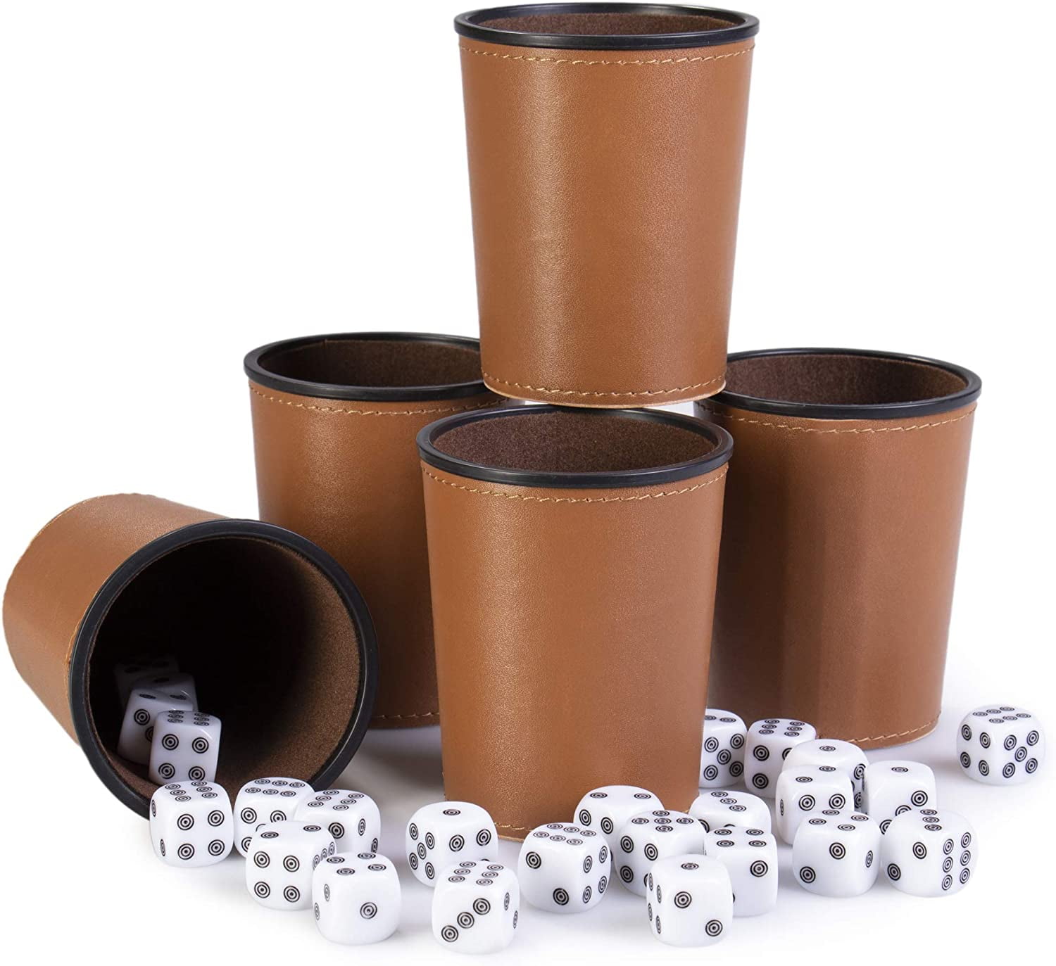 5 Leather Dice Cups and 25 Bullseye Dice by Bullseye Game Night ...