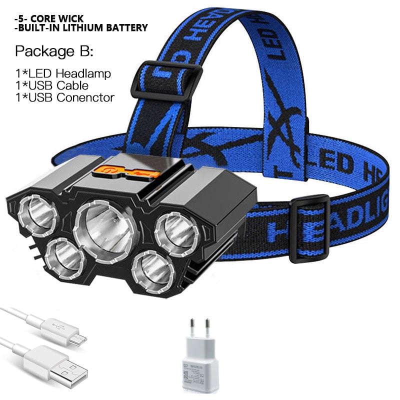 5 Led Headlamp, Usb Rechargeable Battery Powered, High Brightness ...