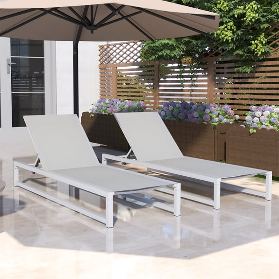 5-Level Adjustable Outdoor Chaise Lounge Set of 2, Aluminum Frame ...