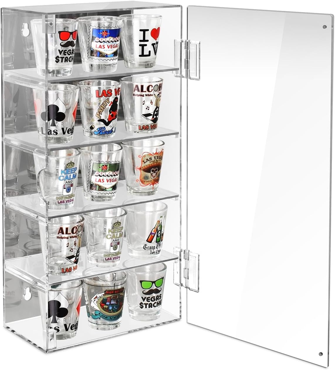5-Level Mirrored Back Acrylic Display Case with Door Adjustable ...