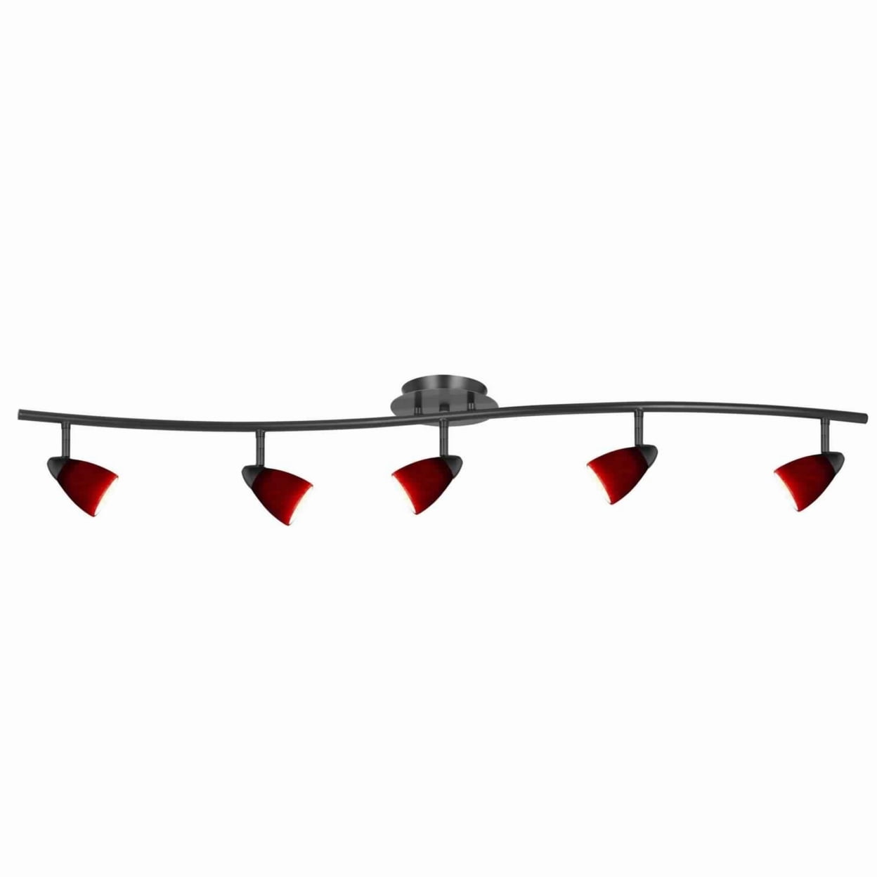 5 Light 120V Metal Track Light Fixture with Glass Shade, Black and Red ...