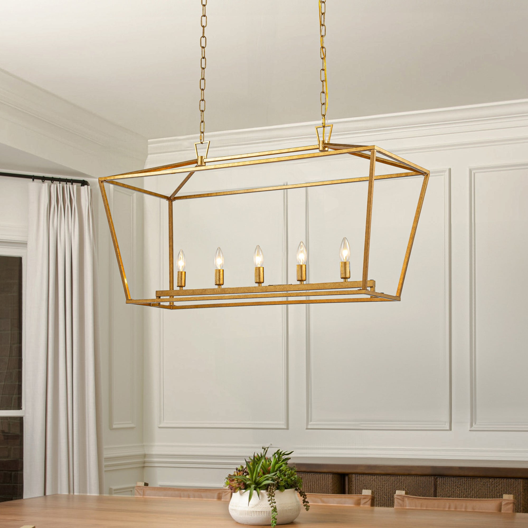 5-Light 39'' Modern Industrial Matte Gold Linear Lantern Geometric ...