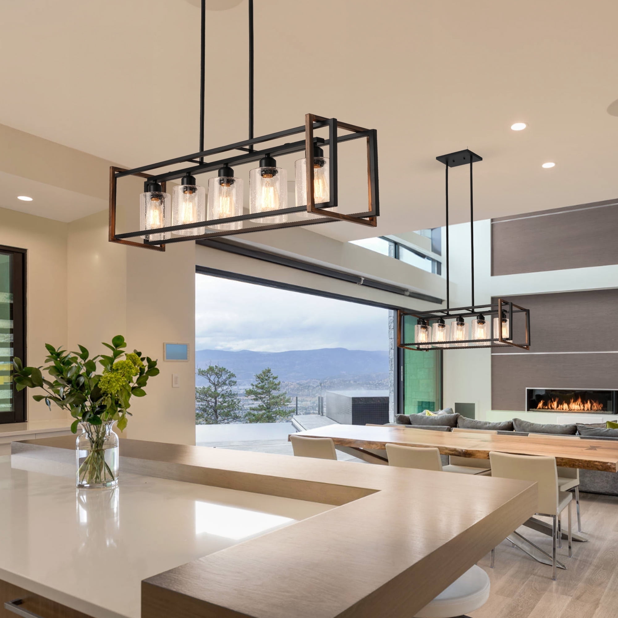 LovingAHome Black Gold 5-Light Farmhouse Chandeliers Rectangle Kitchen ...