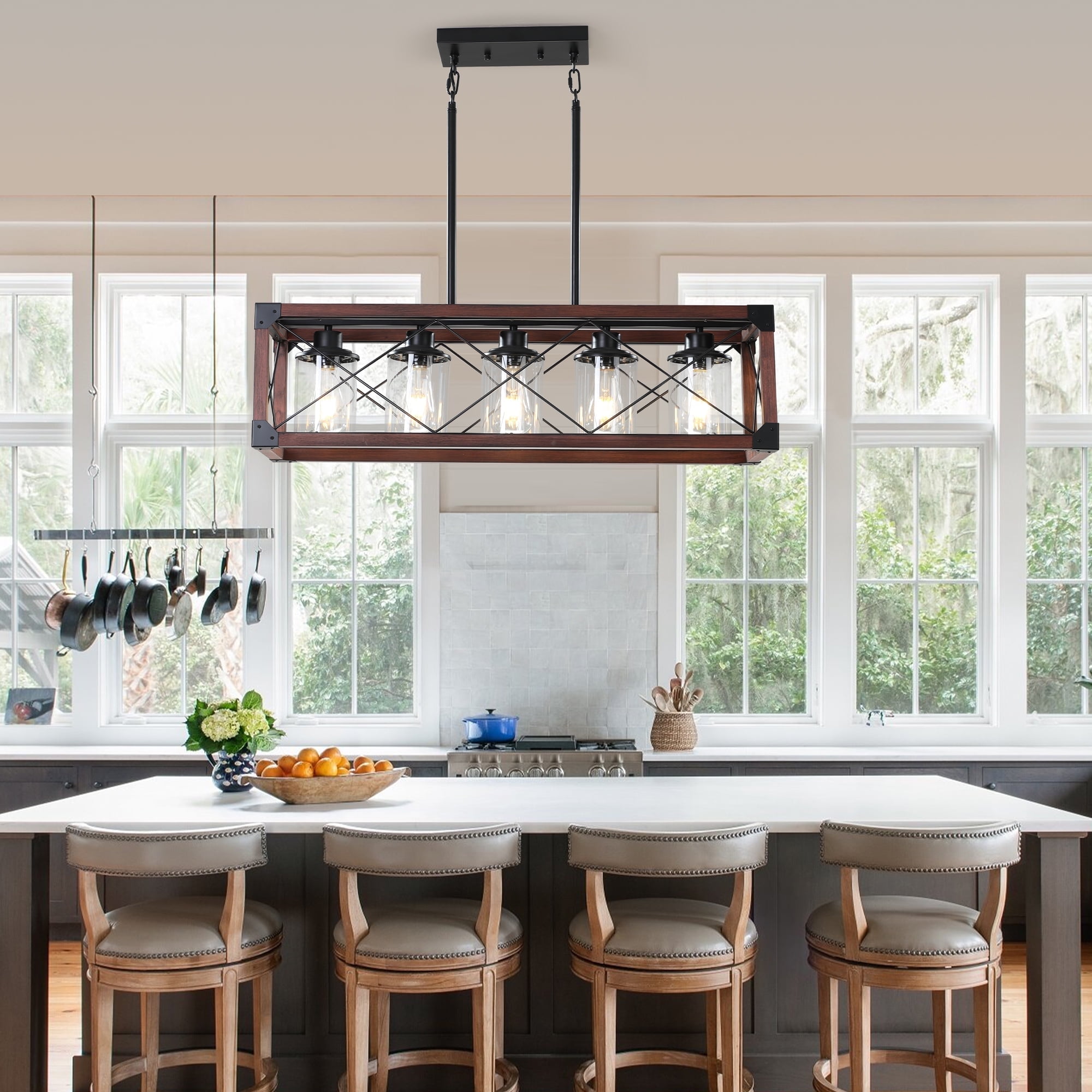 5-Light Farmhouse Chandelier for Kitchen Island, Rustic Hanging Lights ...