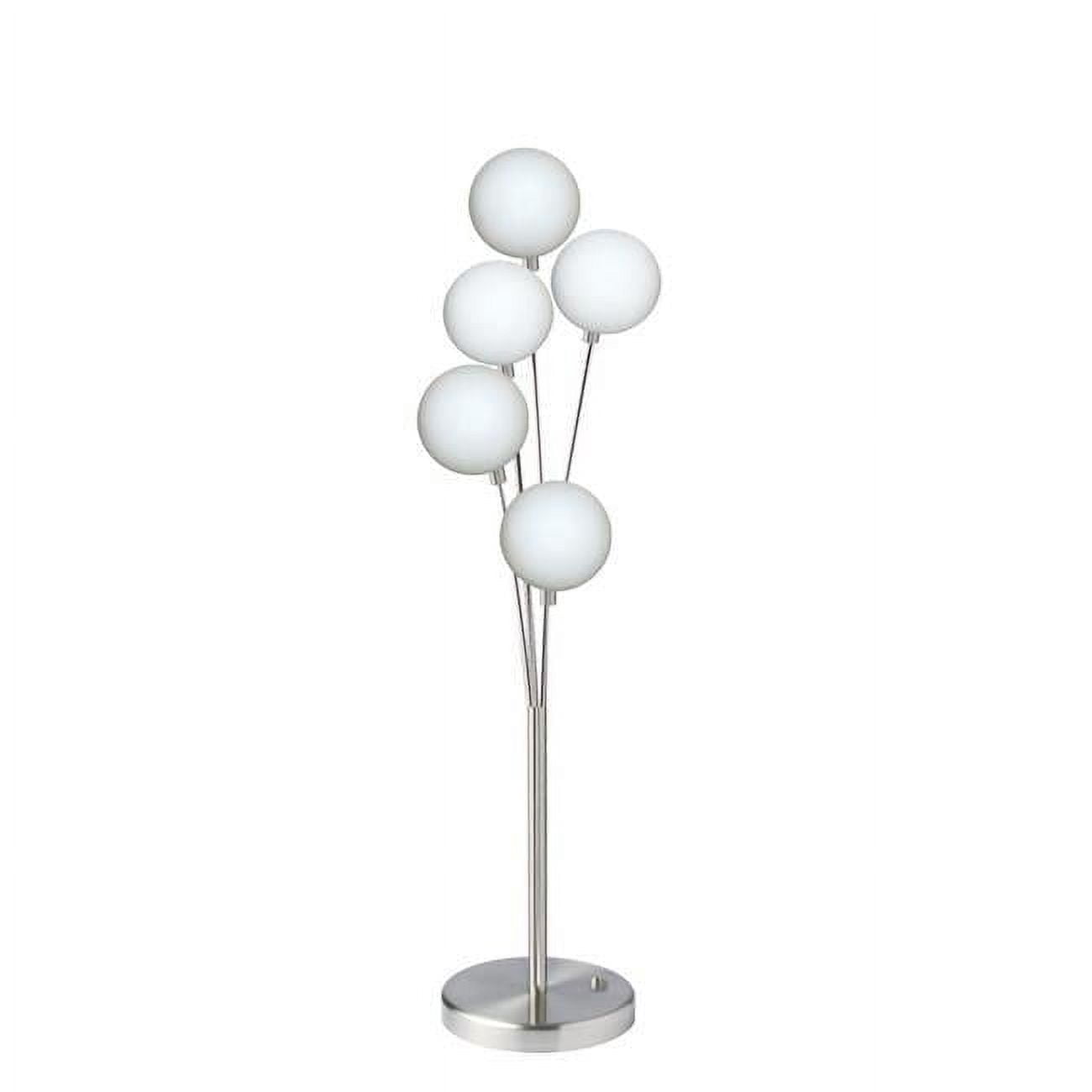 5 Light Incandescent Table Lamp, Satin Chrome with White Glass ...