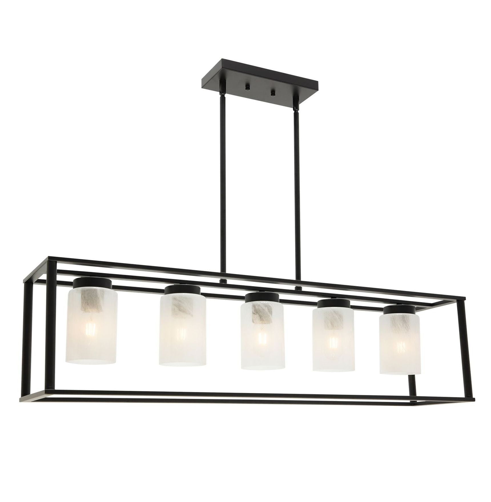 5-Light Industrial Modern Dining Room Ceiling Lighting in Matte Black ...