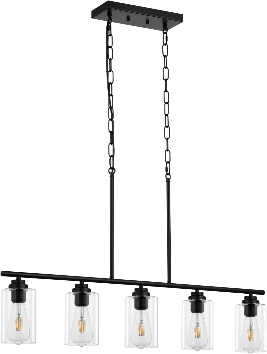 5-Light Kitchen Island Pendant Lights, 60W, Adjustable Dining Room Light Fixture with Clear ...