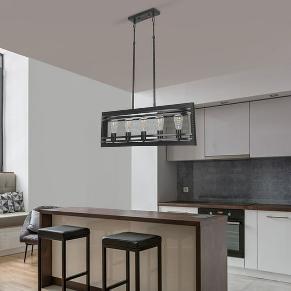 5-Light Linear Pendant Lighting Rectangular Chandelier, Metal Solid ...