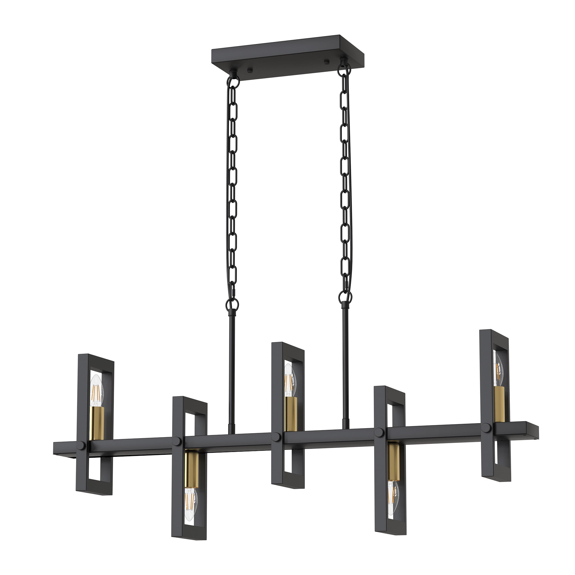 5-Light Modern Balck and Gold Chandelier,Square Contemporary Hanging ...