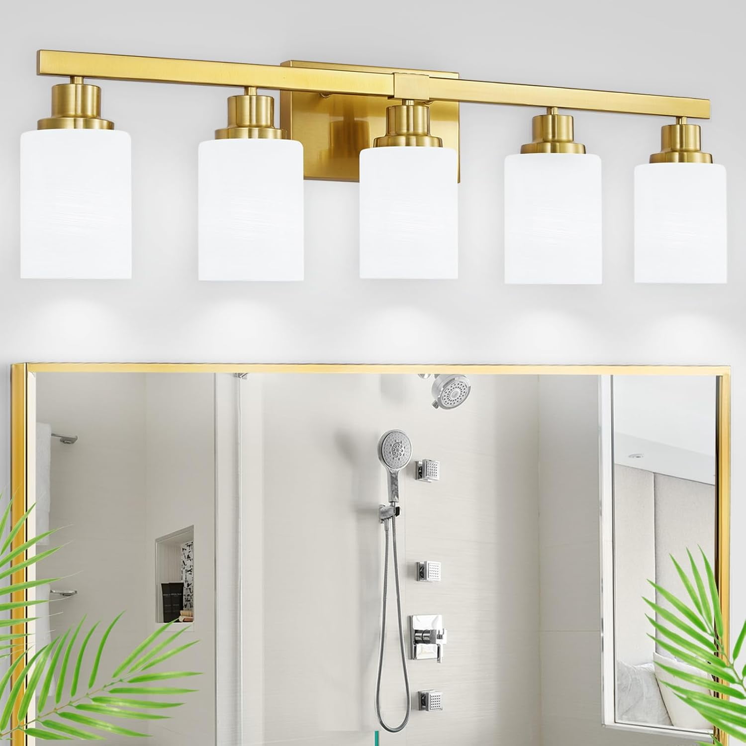 5-Light Modern Brushed Gold Bathroom Light Fixtures, Gold Vanity ...