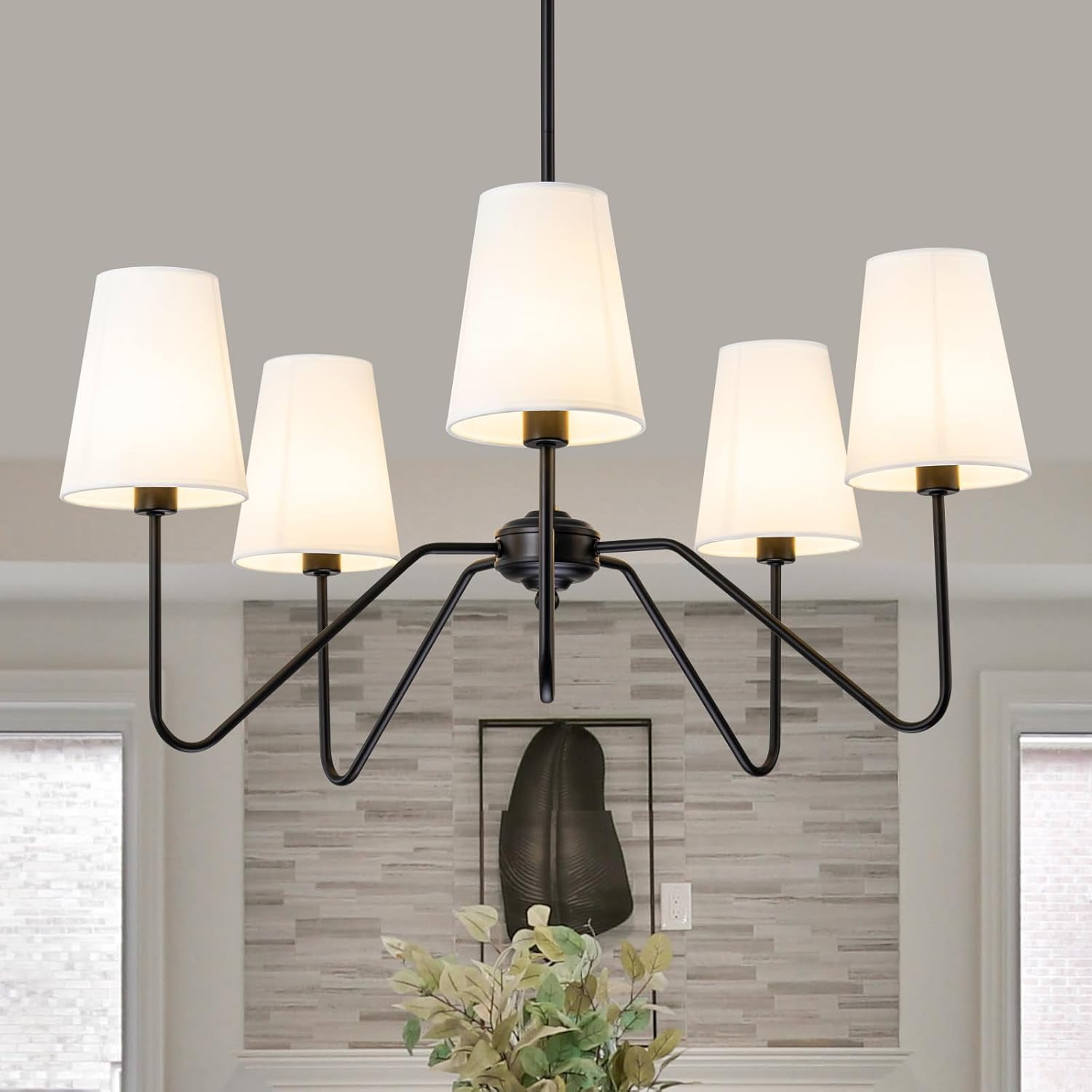 5-Light Modern Chandeliers, Pendant Lights Fixture with Linen Beige ...