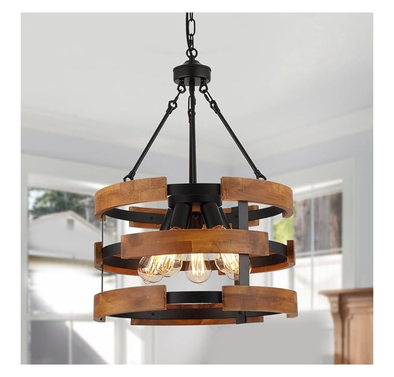 5-Light Round Rustic Chandelier Light Fixture, Farmhouse Hanging ...