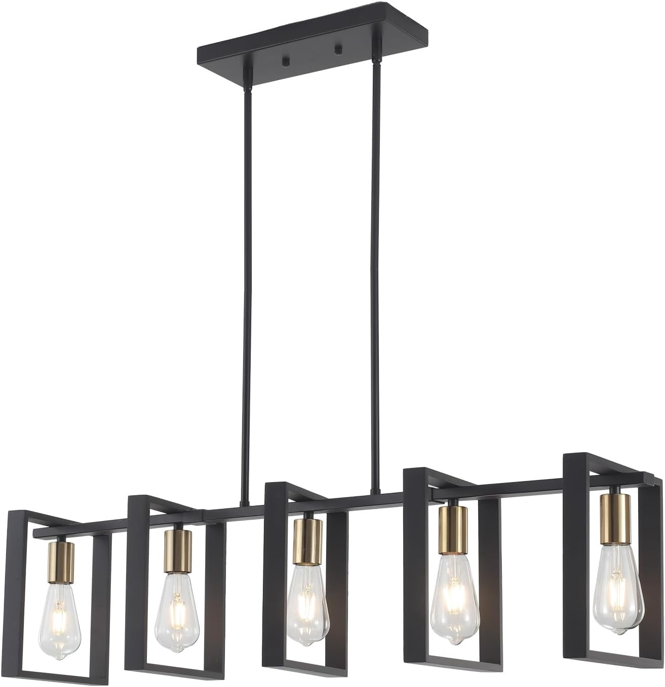 5-Light Rustic Black Metal Rectangular Pendant Lighting,Farmhouse ...