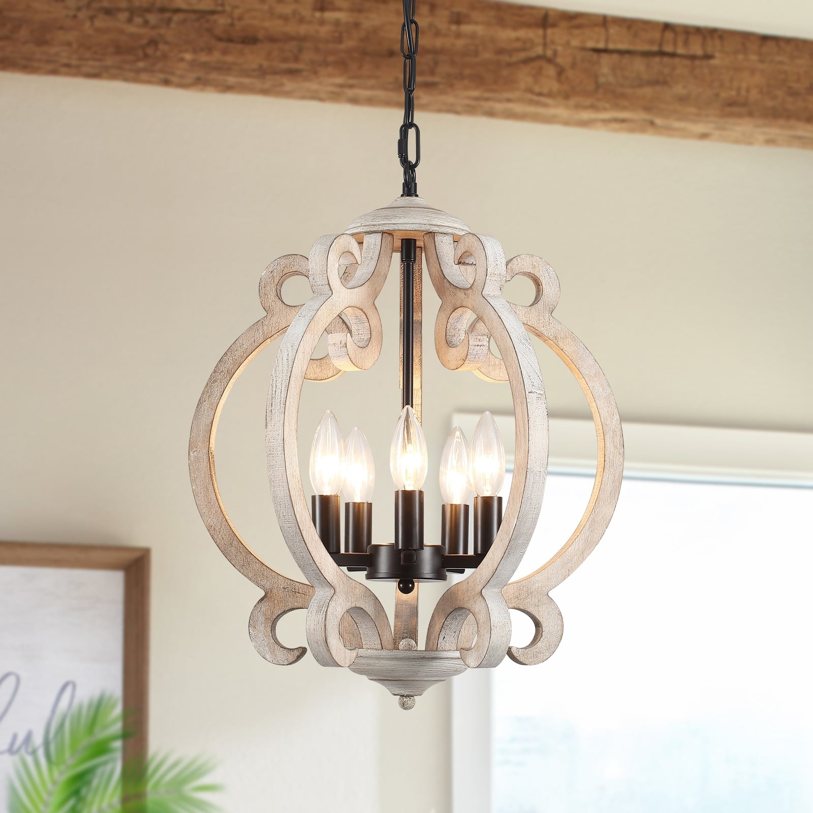 5-Light Rustic Pendant Light, Wood Ceiling Light Farmhouse Shabby Chic ...