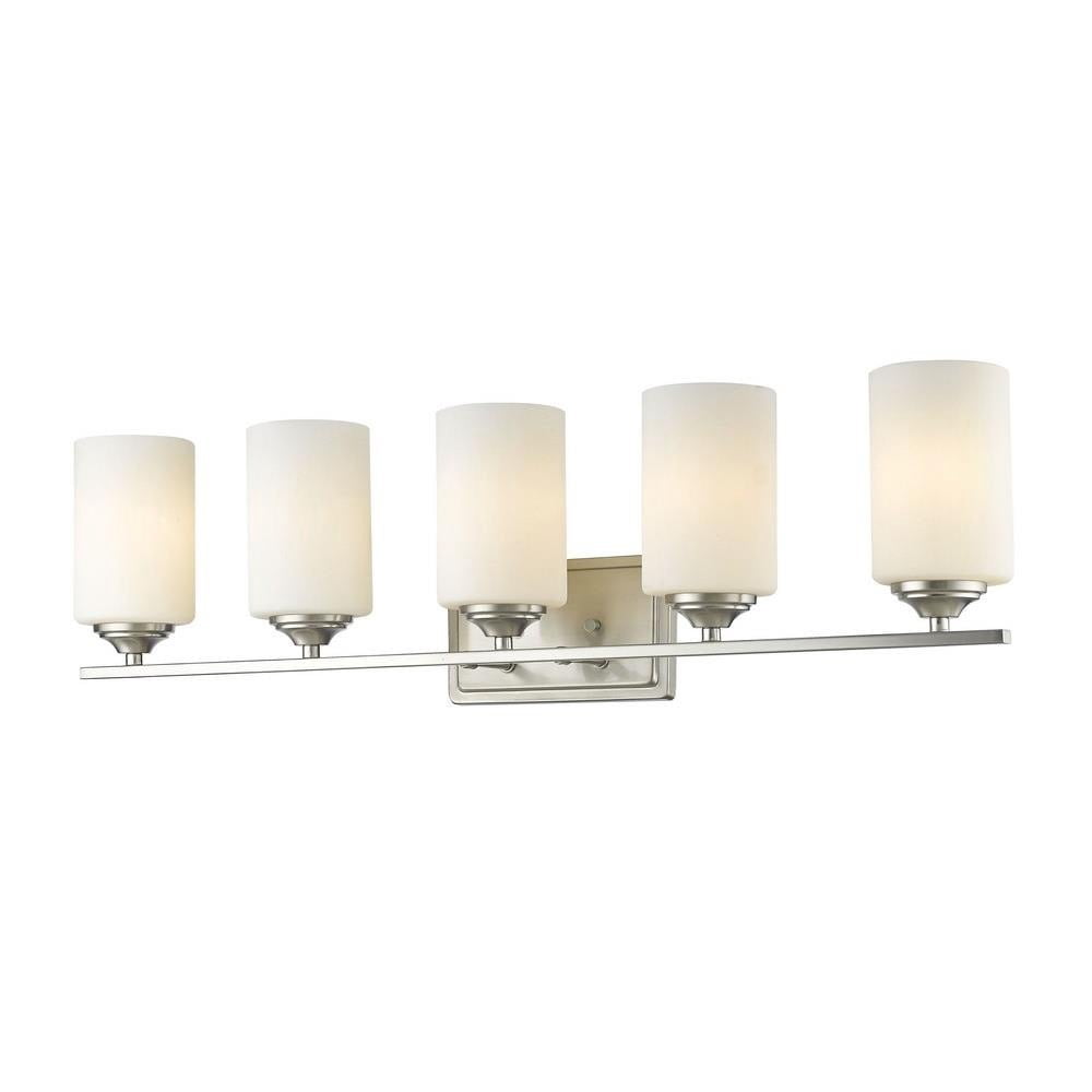 5 Light Steel Vanity Light Fixture with Cylinder Matte Opal Glass-8.5 ...