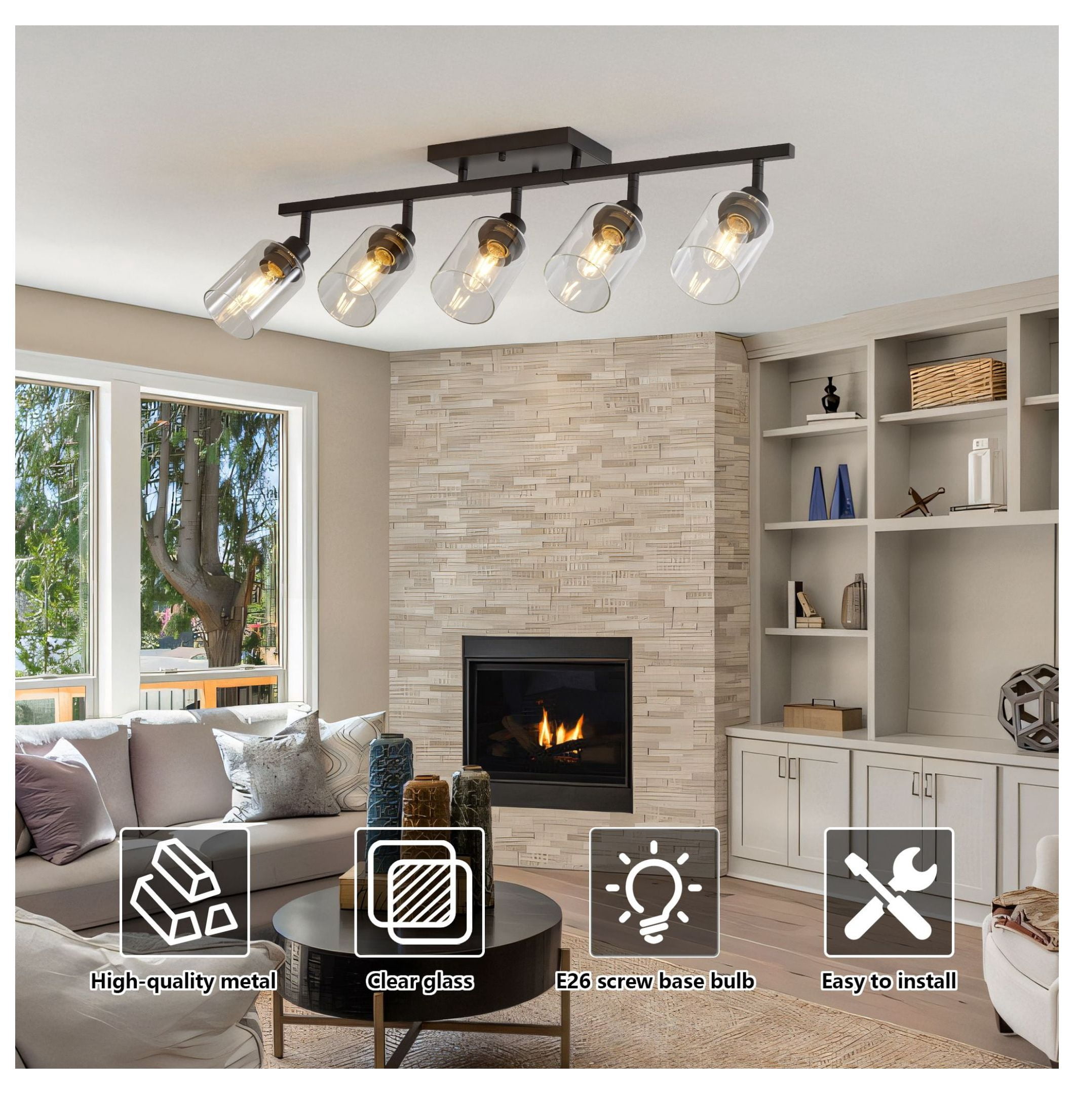 5-Light Track Lighting Kit Black - Bathroom, Kitchen, Hallway Spotlight ...