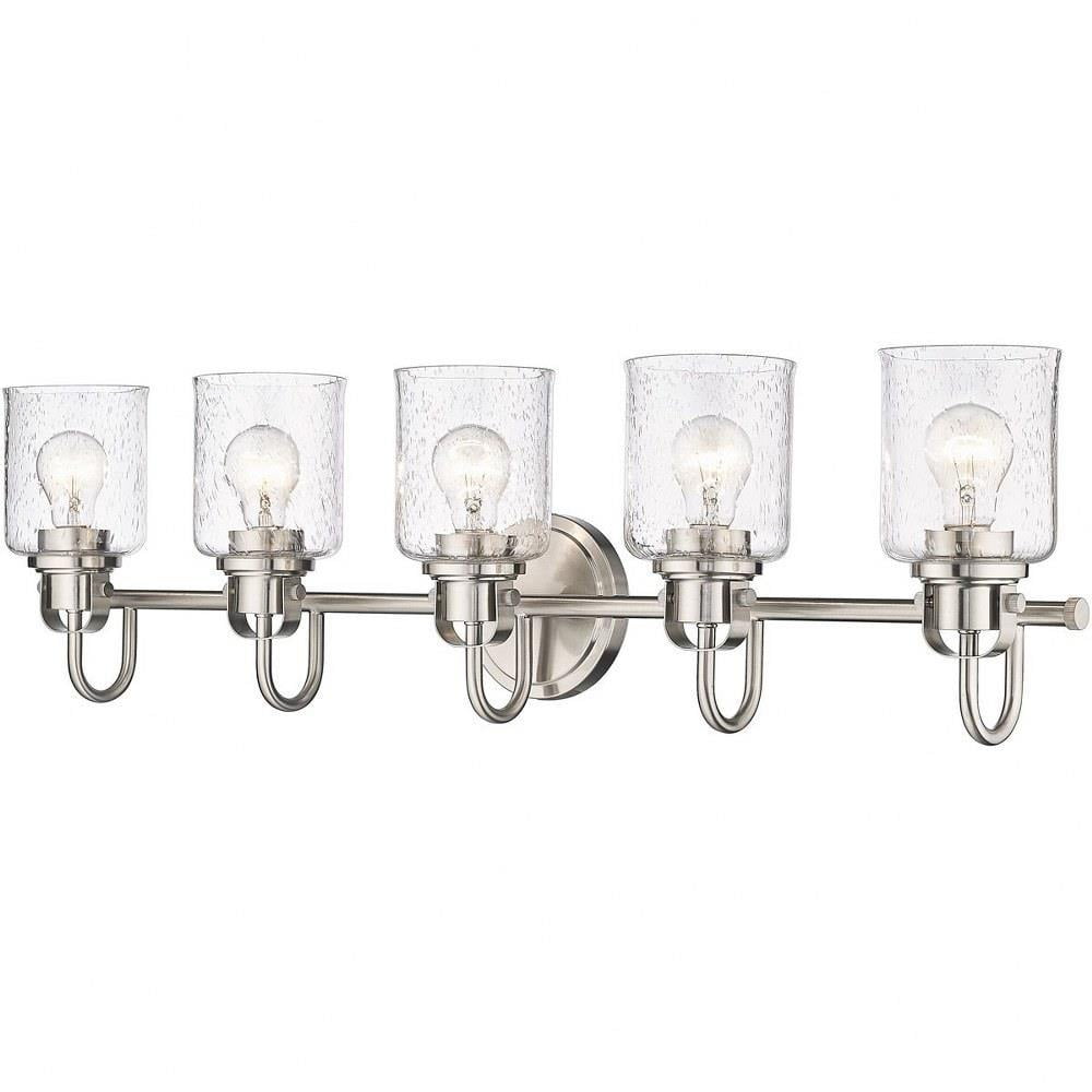 5 Light Traditional Steel Vanity Light Fixture with Clear Seeded Glass ...
